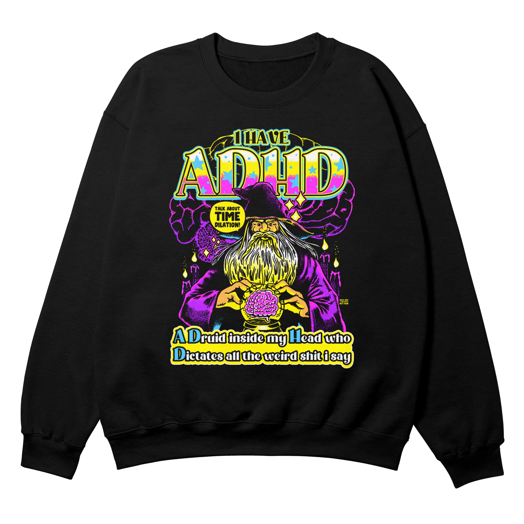 ADHD Wizard Black Crewneck – Boss Dog Art