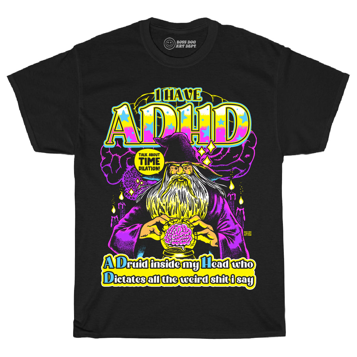 ADHD Wizard Black Tee – Boss Dog Art